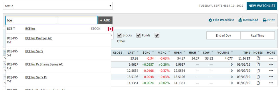 How to Create, Select, Edit or Delete a Watchlist